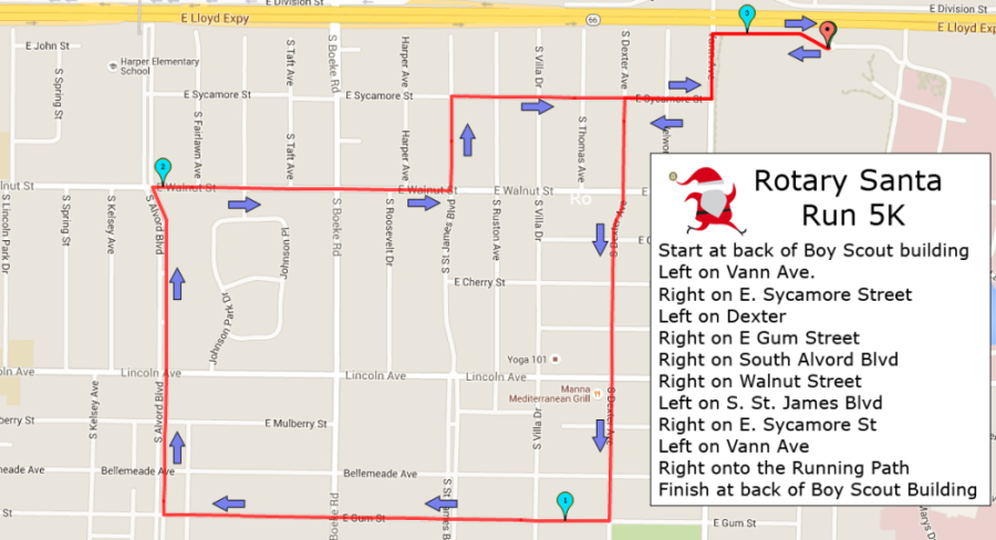Rotary Santa Run 5K & 1 mile Family Fun Walk: Race Courses