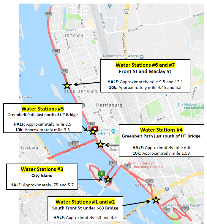 UPMC | YMCA Harrisburg Half & 10K: Water Stations and Porta-Potties