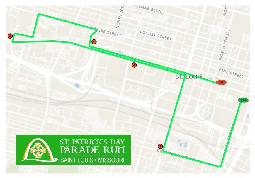 Michelob ULTRA St. Patrick's Day Parade Run: 5 Mile Course Map