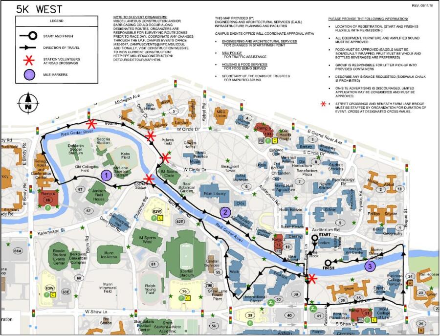 MSU Tower Guard Shamrock 5k run, walk, roll!: Course Map