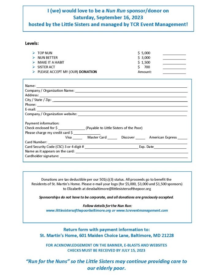 Little Sisters of the Poor NUN RUN 5K and 1 Mile Run/Walk - BALTIMORE ...